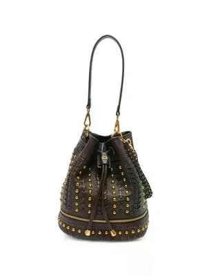 LA CARRIE Studded Leather Bucket Bag - Brown