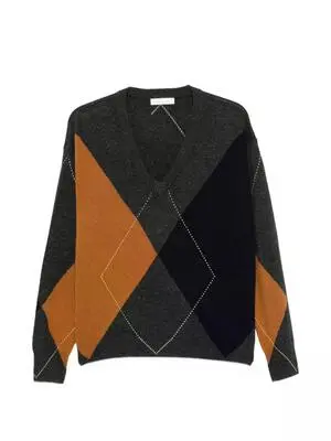 JCSOPHIE Philippa Argyle-pattern V-neck Sweater - Grey