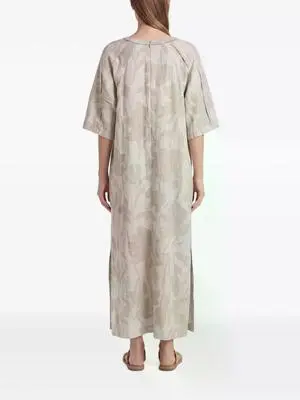 Brunello Cucinelli Maxi Leaf-pattern V-neck Dress