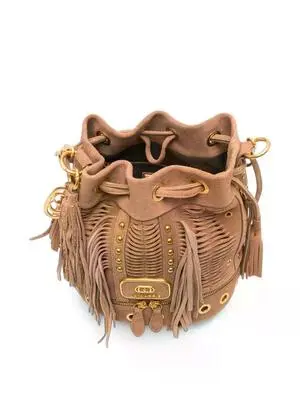 LA CARRIE Apallosa Fringed Stud-embellished Bucket Bag