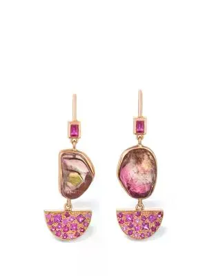 CLARA CHEHAB Half Moon Sapphire And Watermelon Tourmaline Drop Earrings - Gold