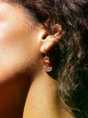 CLARA CHEHAB Half Moon Sapphire And Watermelon Tourmaline Drop Earrings - Gold
