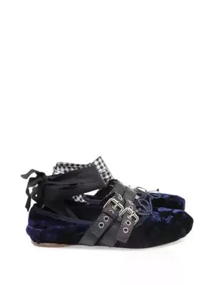 Miu Miu Double-buckled Self-tie Ballet Flats Blue