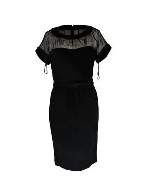 Oscar De La Renta 2010-2020s Belted Sheer-panel Midi Dress