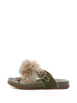 AQUAZZURA Pom Pom Velvet Sandals - Neutrals