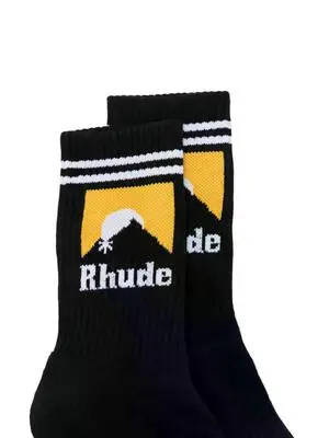 Rhude Logo-intarsia Moonlight Socks - Black