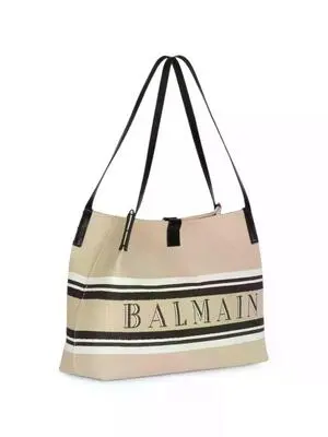 Balmain Logo-embroidered Striped Tote Bag - Neutrals
