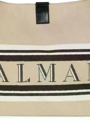 Balmain Logo-embroidered Striped Tote Bag - Neutrals