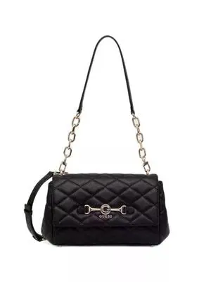 Guess Frances Quilted Logo-plaque Shoulder Bag - Black