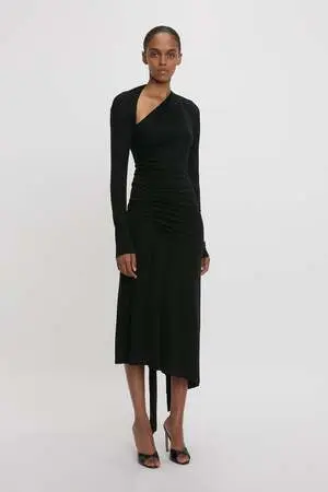 Victoria Beckham Slash-neck Ruched Midi Dress