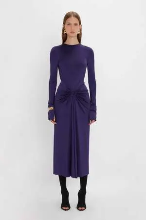 Victoria Beckham Long Sleeve Gathered Midi Dress - Ultraviolet