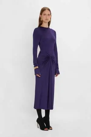 Victoria Beckham Long Sleeve Gathered Midi Dress