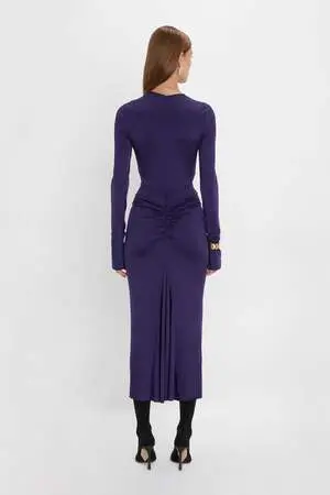 Victoria Beckham Long Sleeve Gathered Midi Dress