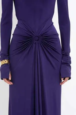 Victoria Beckham Long Sleeve Gathered Midi Dress
