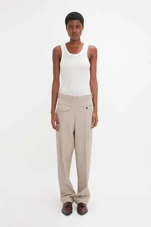 Victoria Beckham Reverse Front Trouser - Sesame