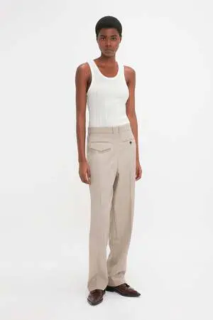 Victoria Beckham Reverse Front Trouser - Sesame