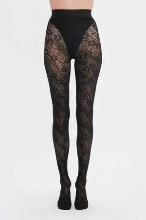 Victoria Beckham Vb Monogram Lace Tights - Black