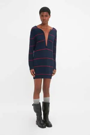 Victoria Beckham Frame Detail Jumper Dress - Navy-red