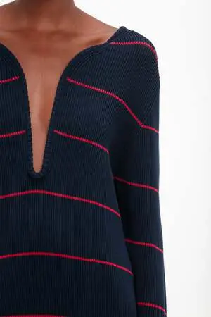 Victoria Beckham Frame Detail Jumper Dress - Navy-red
