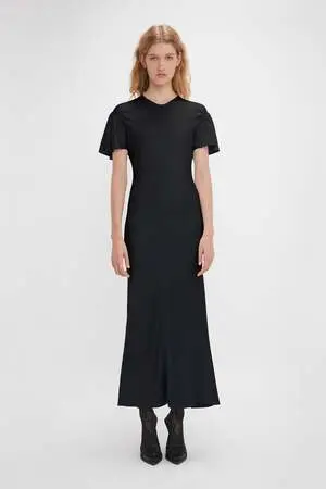 Victoria Beckham Gathered Sleeve Midi Dress