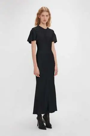 Victoria Beckham Gathered Sleeve Midi Dress