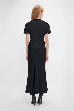 Victoria Beckham Gathered Sleeve Midi Dress