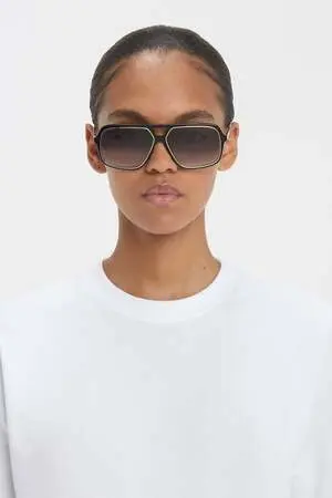 Victoria Beckham Double Bridge Aviator Sunglasses - Black