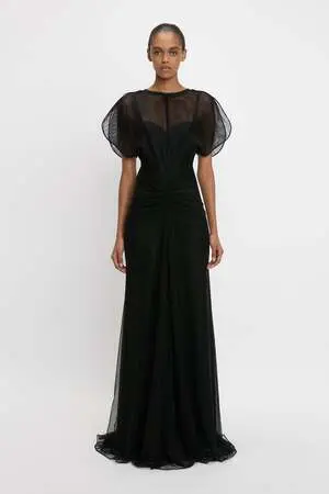 Victoria Beckham Sheer Gathered Waist Floor-length Dress