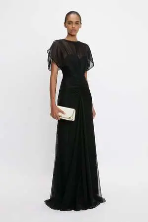 Victoria Beckham Sheer Gathered Waist Floor-length Dress