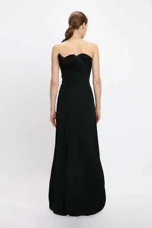 Victoria Beckham Strapless Wave Detail Gown