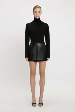 Victoria Beckham Ruched Leather Mini Skirt