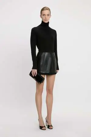 Victoria Beckham Ruched Leather Mini Skirt