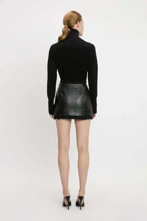 Victoria Beckham Ruched Leather Mini Skirt