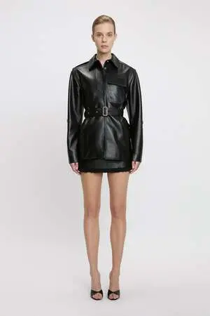 Victoria Beckham Belted Boxy Leather Jacket