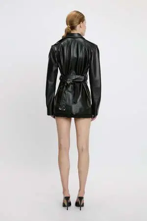 Victoria Beckham Belted Boxy Leather Jacket