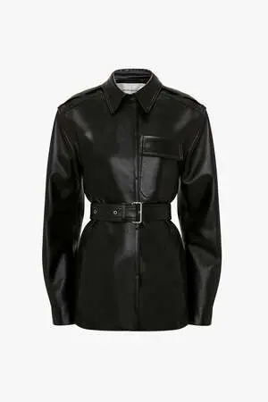 Victoria Beckham Belted Boxy Leather Jacket