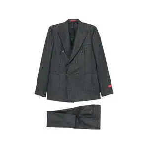 Isaia Grey Suits Double Breasted Suits - Gray