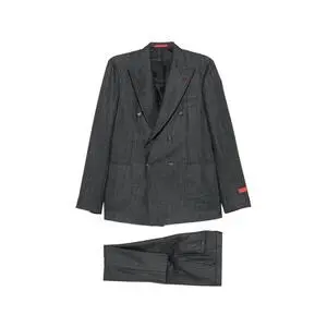 Isaia Grey Suits Double Breasted Suits - Gray
