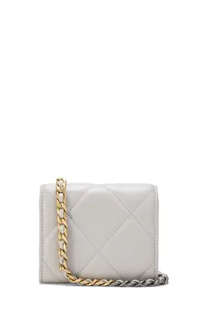 Chanel Lambskin 19 Flap Card Holder On Chain - Grey