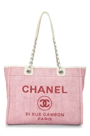 Chanel Raffia Deauville Shopping Tote - Pink