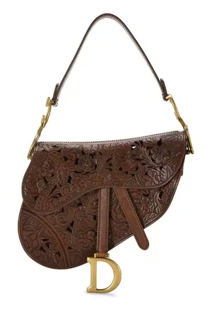 DIOR Brown Calfskin Laser Cut Saddle Bag Nm
