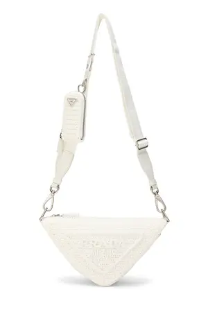 Prada Raffia Triangle Shoulder Bag - White