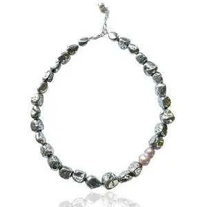 RARE MATTERS JEWELRY Silver / Pink Sterling Silver Pink Baroque Pearl Statement Necklace - Silver/pink