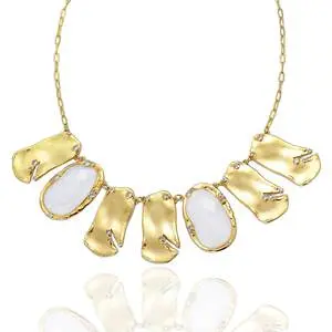 RARE MATTERS JEWELRY Golden Wave Collar Clear Quartz Statement Necklace - White