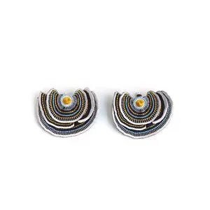 NANA WATANABE Black / Grey Turkey Tail Layered Embroidered Earrings Grey - Black/grey