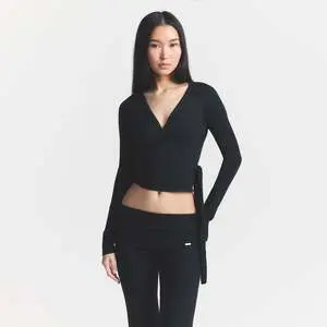 SKIMS Wrap Sweater | Black | | Essential Knit