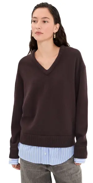 Acne Studios V Neck Pullover Wool Sweater - Dark Brown