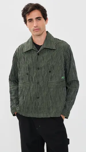 NICHOLAS DALEY Tucked Dobby Stripe Workers Shacket