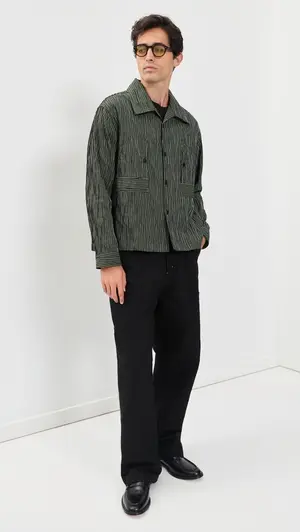 NICHOLAS DALEY Tucked Dobby Stripe Workers Shacket
