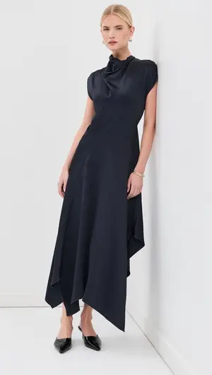 Victoria Beckham High Neck Draped Midi Dress